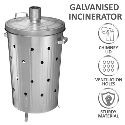 90l Galvanized Incinerator Paper Leaf Wood Waste Burner Garden Rubbish ...