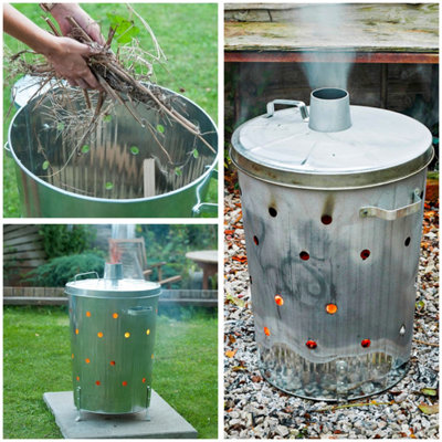 90l Galvanized Incinerator Paper Leaf Wood Waste Burner Garden Rubbish ...