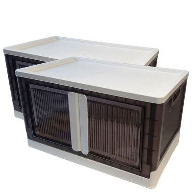 90L Plastic Folding Storage Box on Wheels - 6 Pack