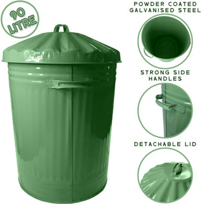 90L Retro Bin Vintage Style Metal Dustbin with Lid Suitable for Indoor ...