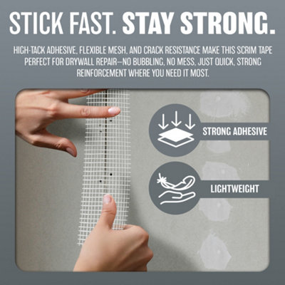 90m Self Adhesive Scrim Tape Plastering Mesh Strong Fibreglass ...