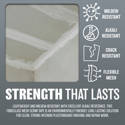 90m Self Adhesive Scrim Tape Plastering Mesh Strong Fibreglass ...