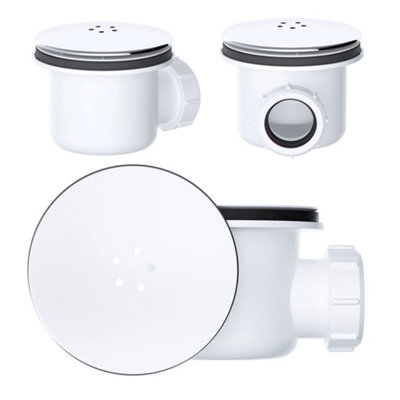 90mm Chrome Hi-Flo Fast Flow Shower Tray Waste Trap with Removable ...