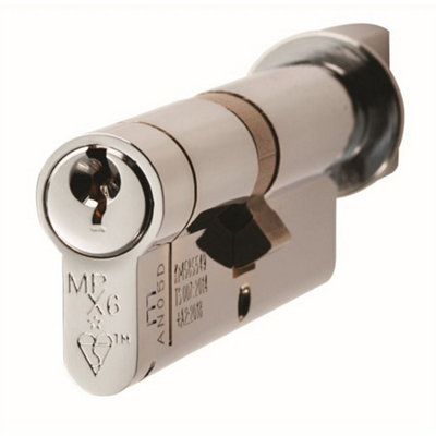 90mm EURO Cylinder Lock & Thumb Turn 6 Pin Polished Chrome Fire Rated ...