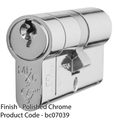 90mm EURO Double Cylinder Lock 6 Pin Polished Chrome Fire Rated Door ...