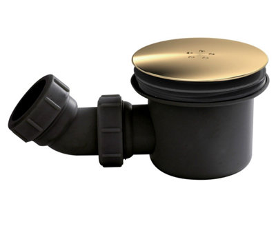 90mm Fast Flow Shower Tray Waste Trap - Brushed Brass Easy Clean Vented ...