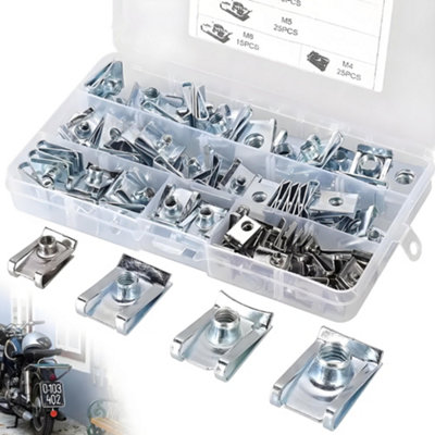 90pc Assorted M4 M5 M6 M8 U Nuts Speed Nuts Panel Clips Set with Storage Case