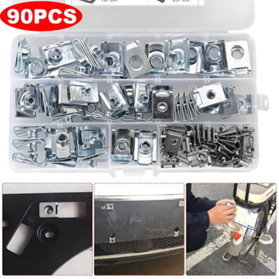 90pc Assorted M4 M5 M6 M8 U Nuts Speed Nuts Panel Clips Set with Storage Case