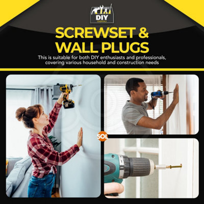 90pk Assorted Screws and Wall Plugs Set, 30/40/60/80mm Wall Plugs and ...