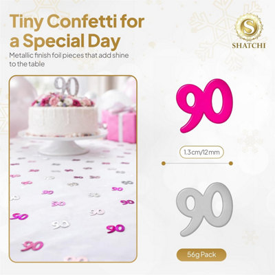 90th Birthday Confetti Pink & Silver 4 pack x 14 grams birthday ...