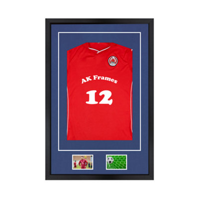 90x60CM Matte Black Football Shirt Frame with Blue Mount - 58x40CM ...
