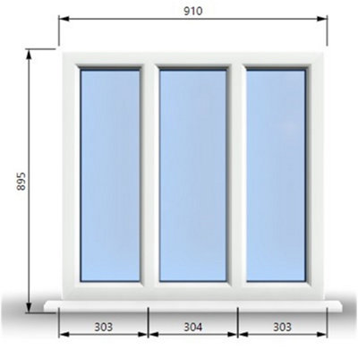 910mm (W) x 895mm (H) PVCu StormProof Casement Window - 3 Panes Non ...