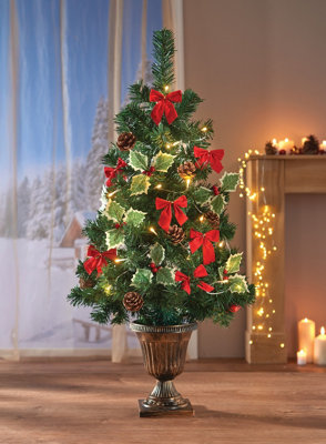 92cm Battery Operated LED Christmas Tree with Bows & Bronze Effect Stand