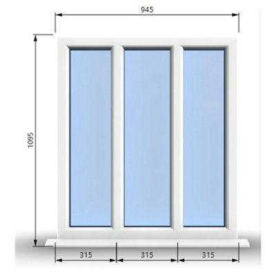 945mm (W) x 1095mm (H) PVCu StormProof Casement Window - 3 Panes Non ...