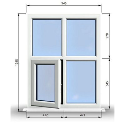 945mm (W) x 1245mm (H) PVCu StormProof Casement Window - 1 Bottom ...