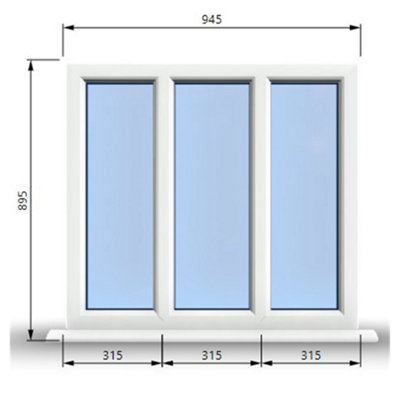 945mm (W) x 895mm (H) PVCu StormProof Casement Window - 3 Panes Non ...