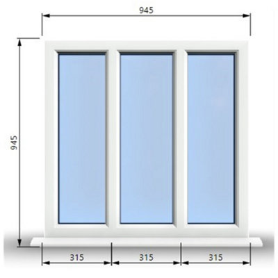 945mm (W) x 945mm (H) PVCu StormProof Casement Window - 3 Panes Non ...