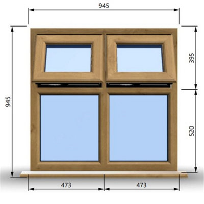 945mm (W) x 945mm (H) Wooden Stormproof Window - 2 Top Opening Windows ...