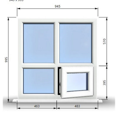 945mm (W) x 995mm (H) PVCu StormProof Casement Window - 1 Bottom ...