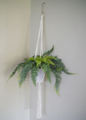 95cm Hanging Potted Artificial Fern with Woven Rope Hanger & Geometric ...