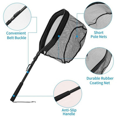 95cm Telescopic Foldable Fishing Landing Net with Rubber Coated Mesh