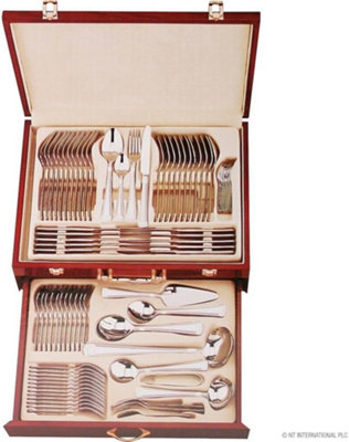 95Pc Cutlery Set Wooden Case Restaurant Kitchen Spoons Silver Utensils ...