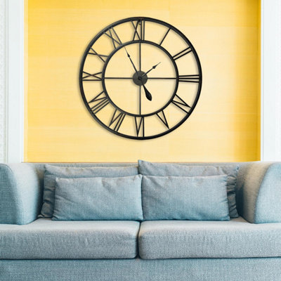 97cm x 97cm Roman Numerals Wall Clock - Giant Vintage Look Metal Large ...