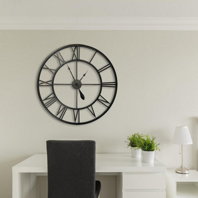 97cm x 97cm Roman Numerals Wall Clock - Giant Vintage Look Metal Large ...