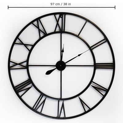97cm x 97cm Roman Numerals Wall Clock - Giant Vintage Look Metal Large ...