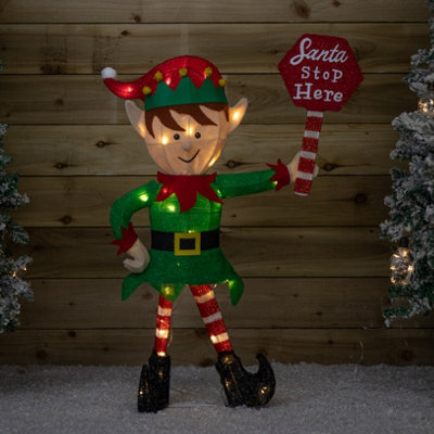 98cm Light up Standing Christmas Elf with Red Hat and 50 Warm White LEDs
