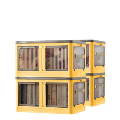 98L Yellow Stackable/Folding Plastic Storage Box with 5 Doors on Wheels ...