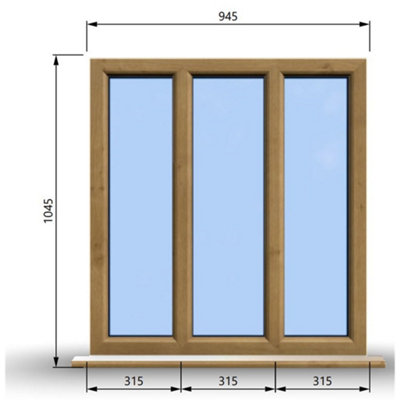 995mm (W) x 1045mm (H) Wooden Stormproof Window - 3 Pane Non-Opening ...