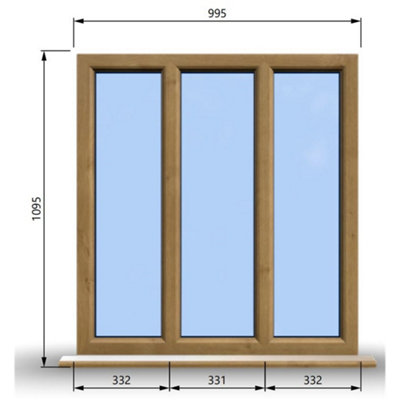 995mm (W) x 1095mm (H) Wooden Stormproof Window - 3 Pane Non-Opening ...
