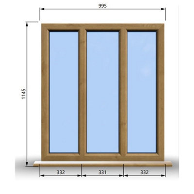 995mm (W) x 1145mm (H) Wooden Stormproof Window - 3 Pane Non-Opening ...