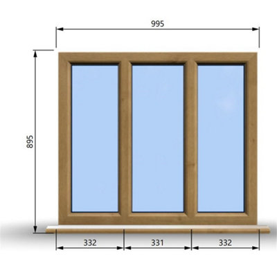 995mm (W) x 895mm (H) Wooden Stormproof Window - 3 Pane Non-Opening ...