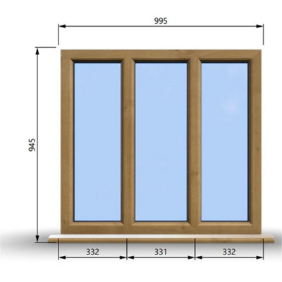 995mm (W) x 945mm (H) Wooden Stormproof Window - 3 Pane Non-Opening ...