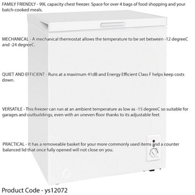 99L Chest Freezer - Efficient & Quiet -12 to -24 Degrees