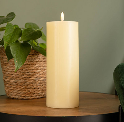 9cm x 23cm Cream Wax Melted Pool Effect Candle with Timer Function and ...