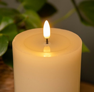 9cm x 23cm Cream Wax Melted Pool Effect Candle with Timer Function and ...