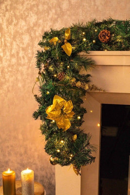 9ft Pre-Lit Artificial Christmas Garland with Gold Decor