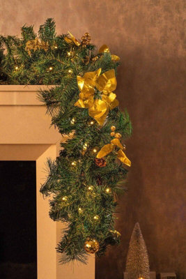 9ft Pre-Lit Artificial Christmas Garland with Gold Decor
