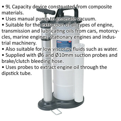 9L Manual Vacuum Pump Oil & Fluid Extractor with Suction Probes and Extension Hose