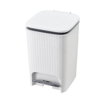 9L White and Grey Slim Pedal Rubbish Bin with Press-Top Lid, 23cm W x ...