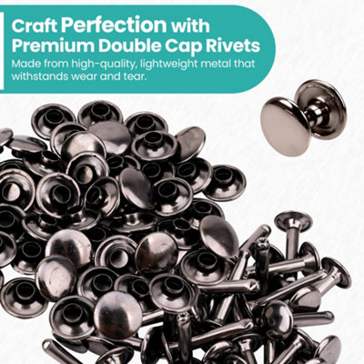 9mm x 15mm Extra Long Double Cap Tubular Rivets, Gunmetal Black, 50pcs