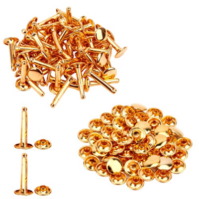 9mm x 20mm Extra Long Double Cap Tubular Rivets, Gold, 50pcs