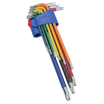 9pc Extra-Long Star Torx Tamper Torx keys Multicoloured with Holder T10 ...