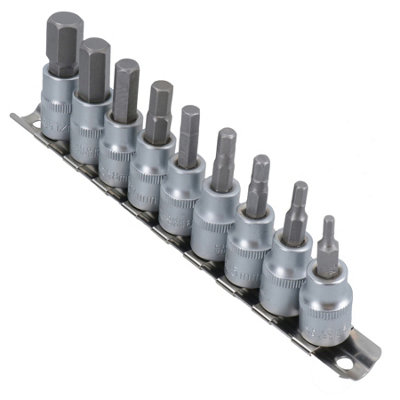 9pc Hex Allen Alan Key Bit Set Screwdriver Bits Pozi Flat 3/8" dr ...