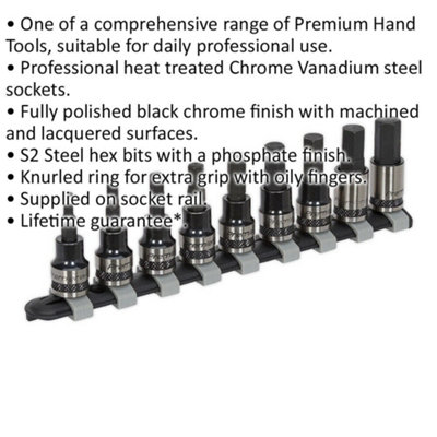 Buy 9pc Hex Key Socket Bit Set - 3/8" Square Drive 4mm to 12mm ...