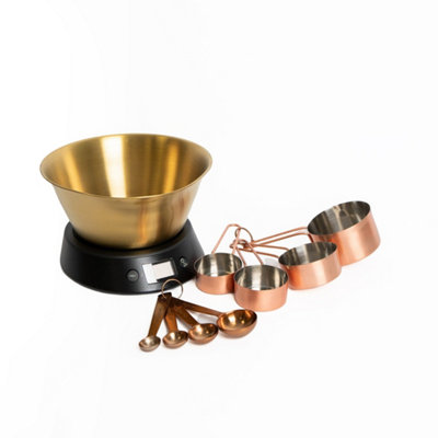 9pc Kitchen Measuring Set with Digital Scales & Brass Bowl, 4x Copper ...
