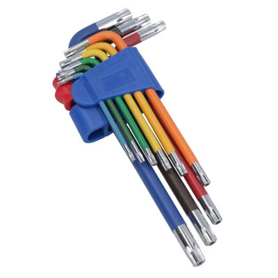 9pc Long Star Torx Tamper Proof Torx Keys Multicoloured with Holder T10 ...